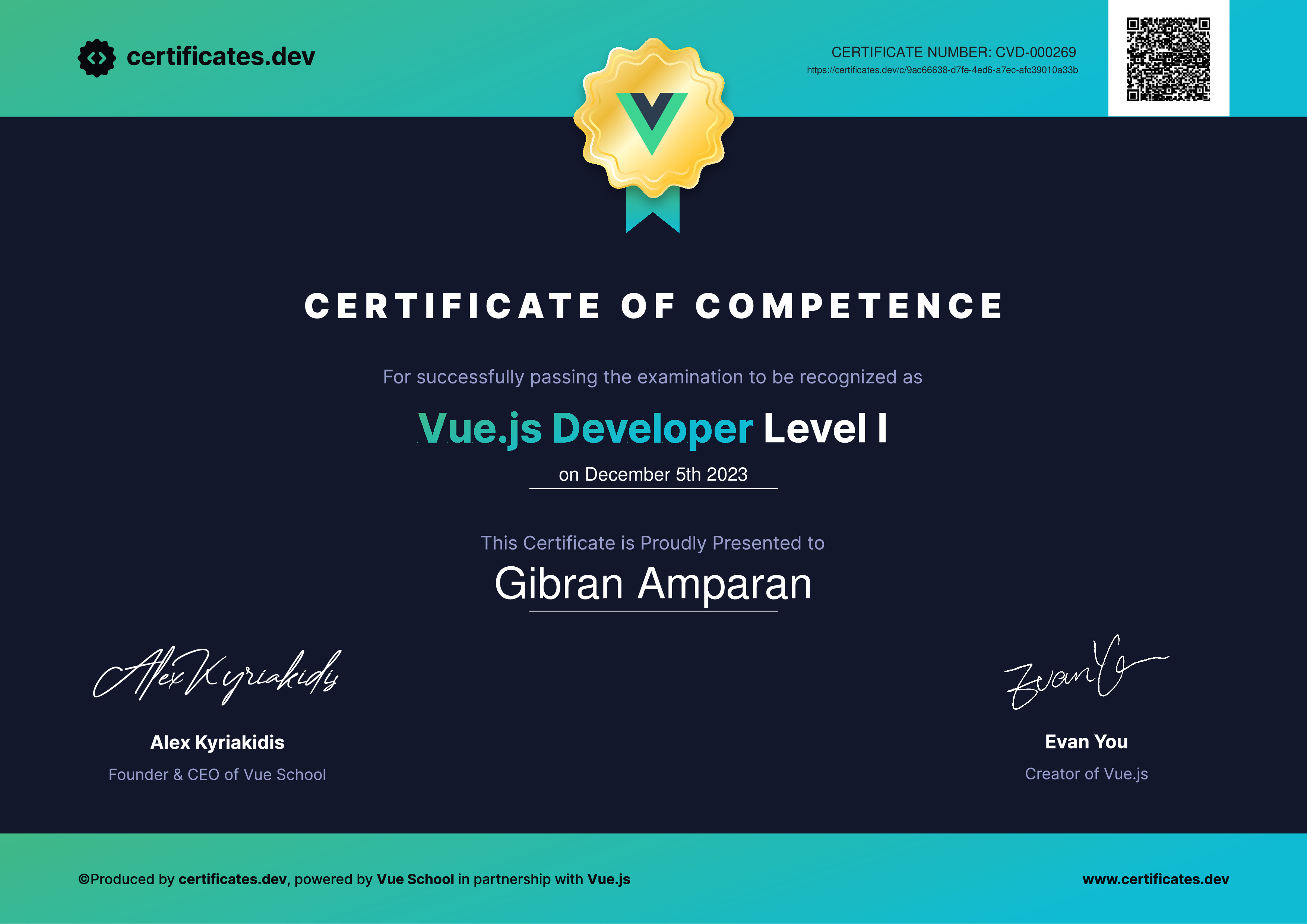 Gibran Amparan - Certified Vue.js Developer