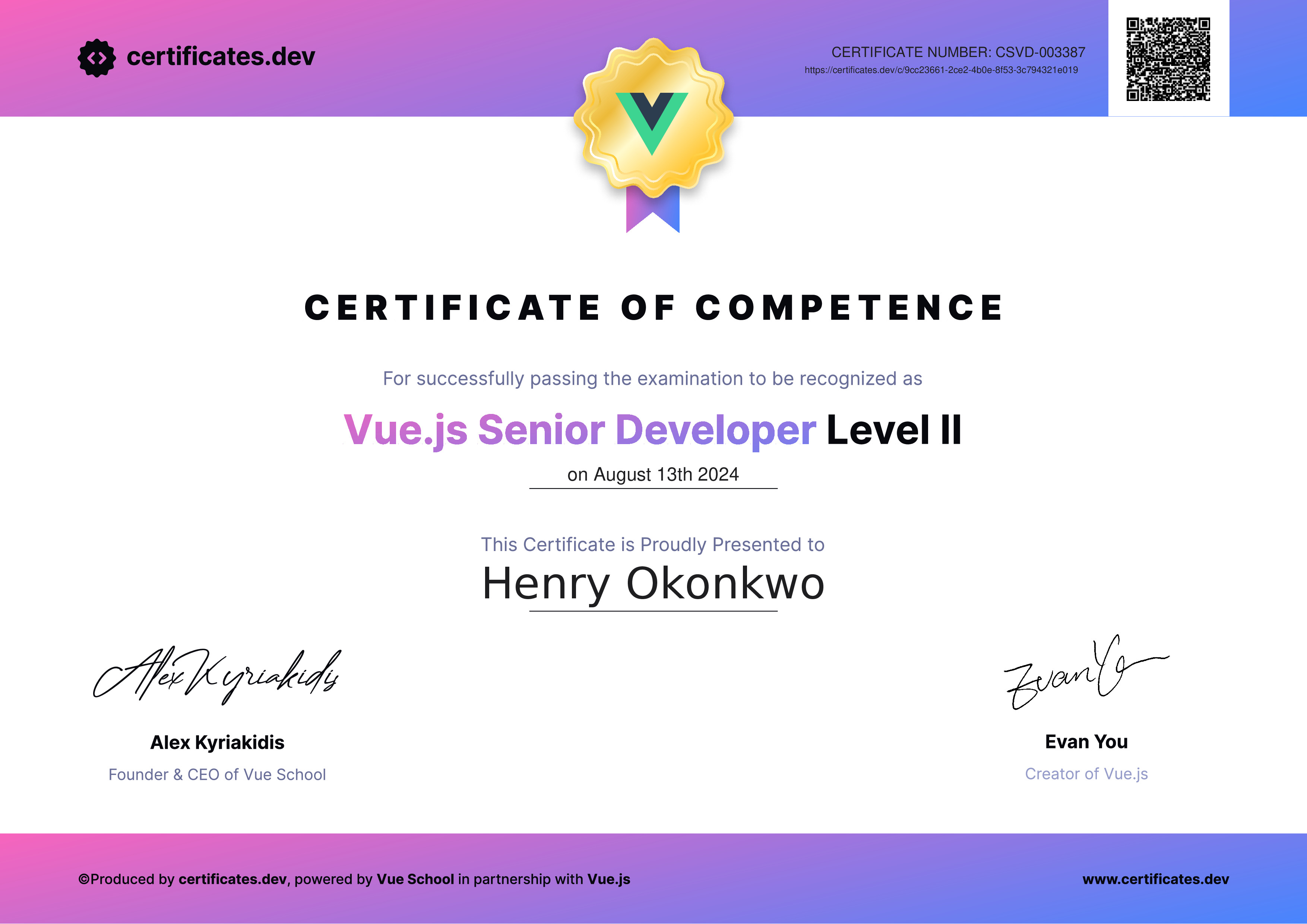 Henry Okonkwo - Certified Senior Vue.js Developer