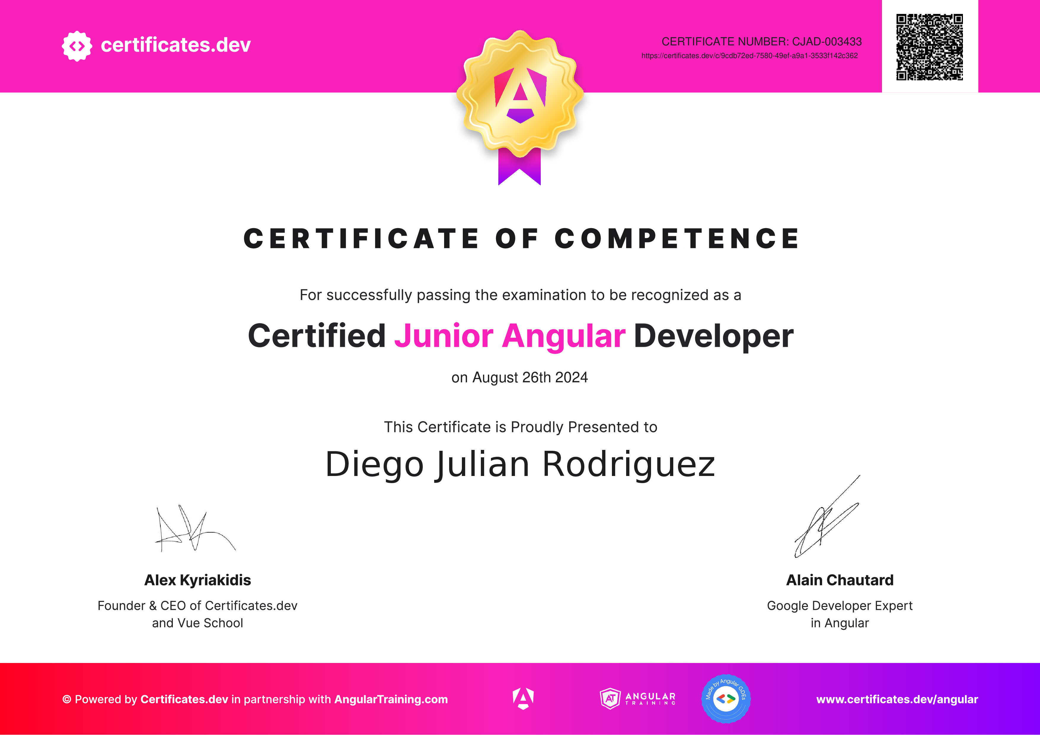 Diego Julian Rodriguez - Certified Junior Angular Developer