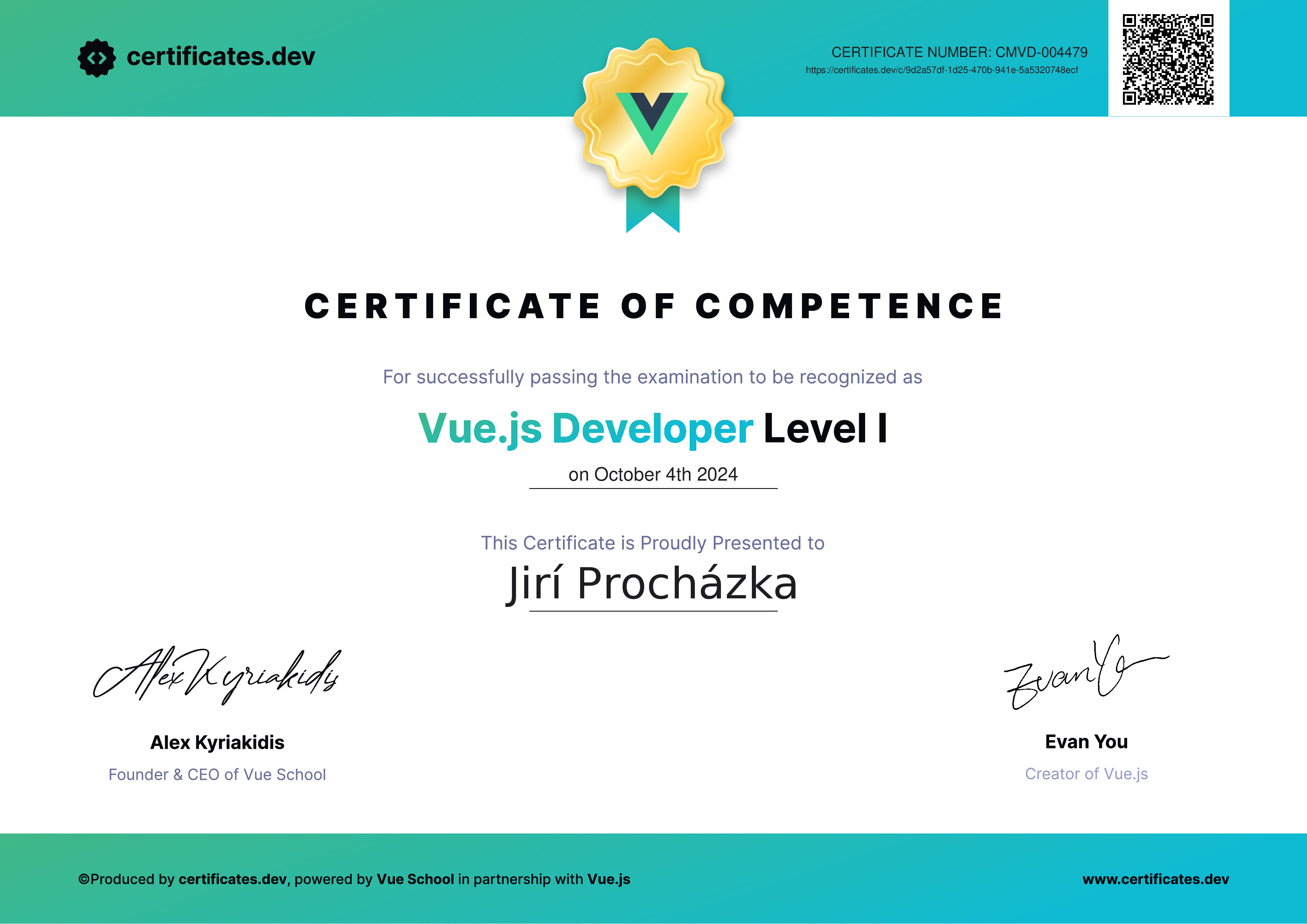 Jiří Procházka - Certified Mid-Level Vue.js Developer