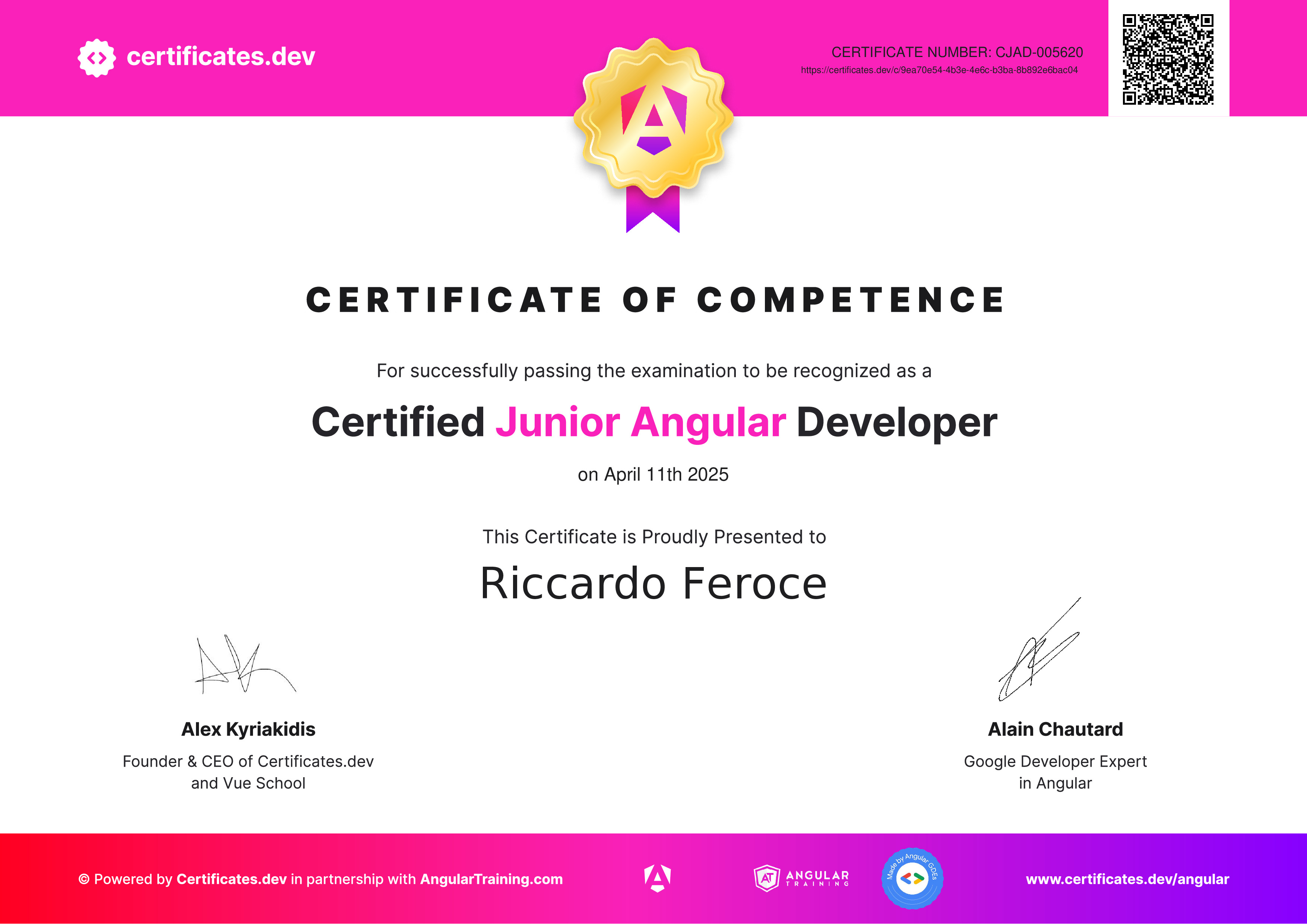Riccardo Feroce - Certified Junior Angular Developer