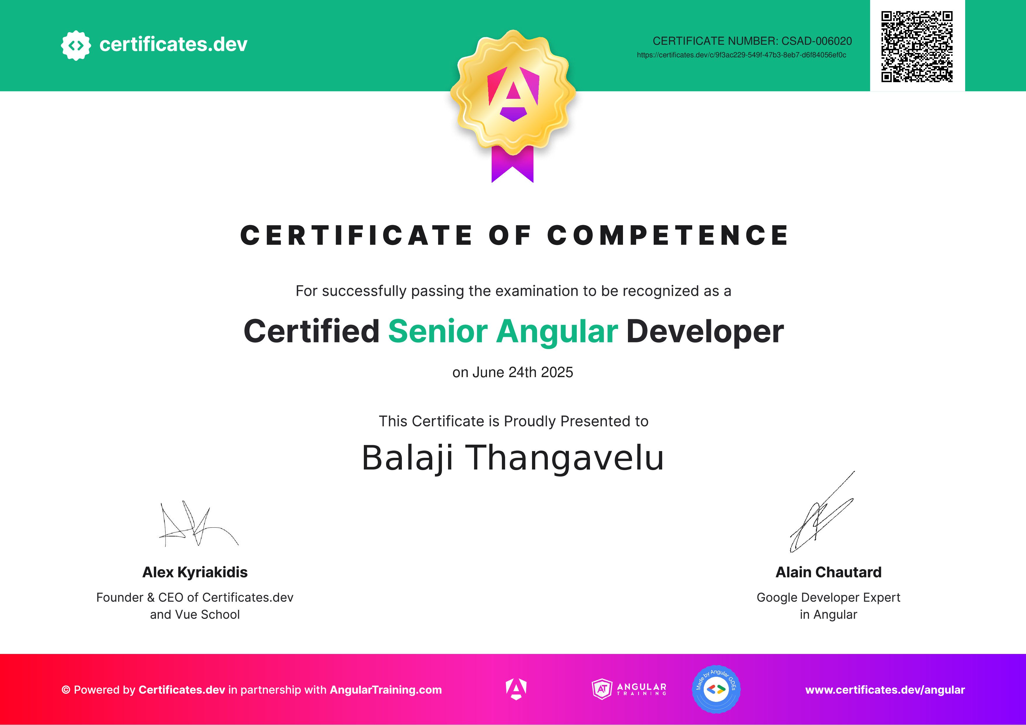 Balaji Thangavelu - Certified Senior Angular Developer