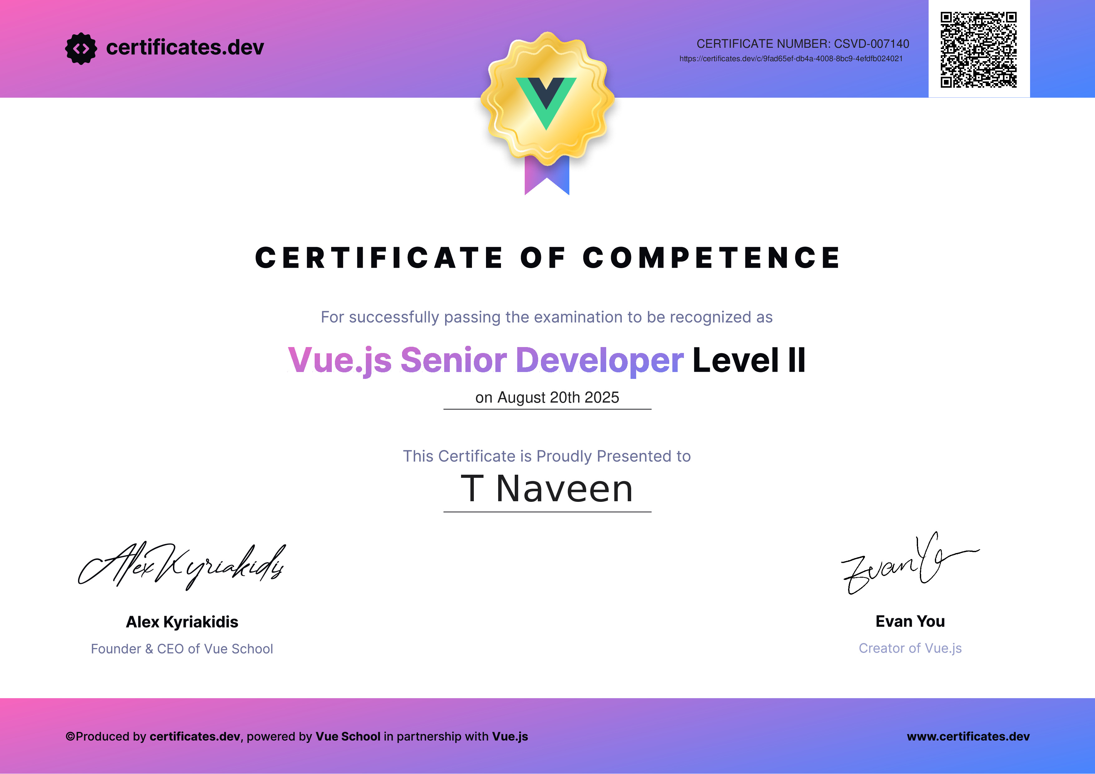 T Naveen - Certified Senior Vue.js Developer