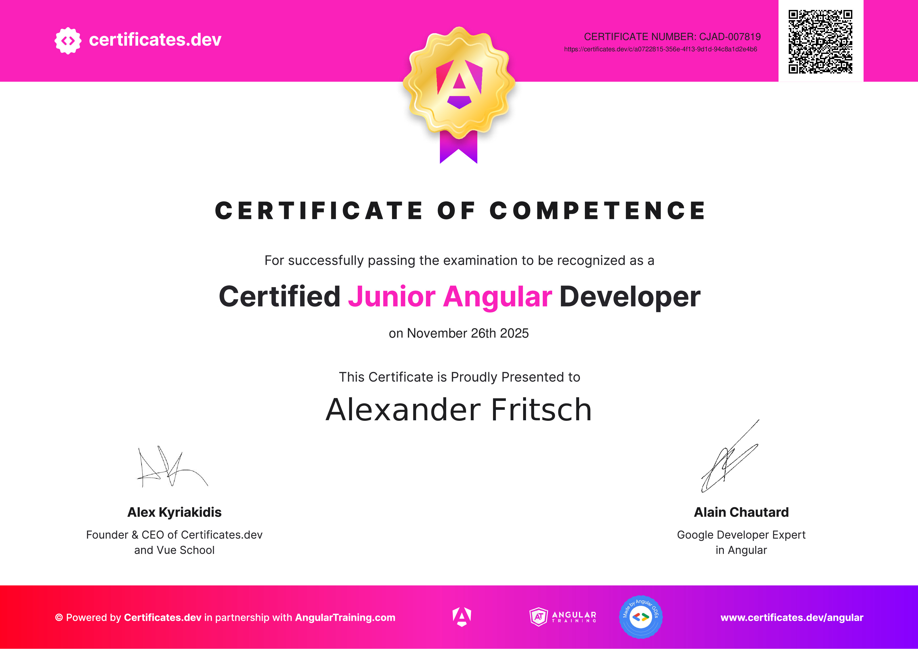 Alexander Fritsch - Certified Junior Angular Developer